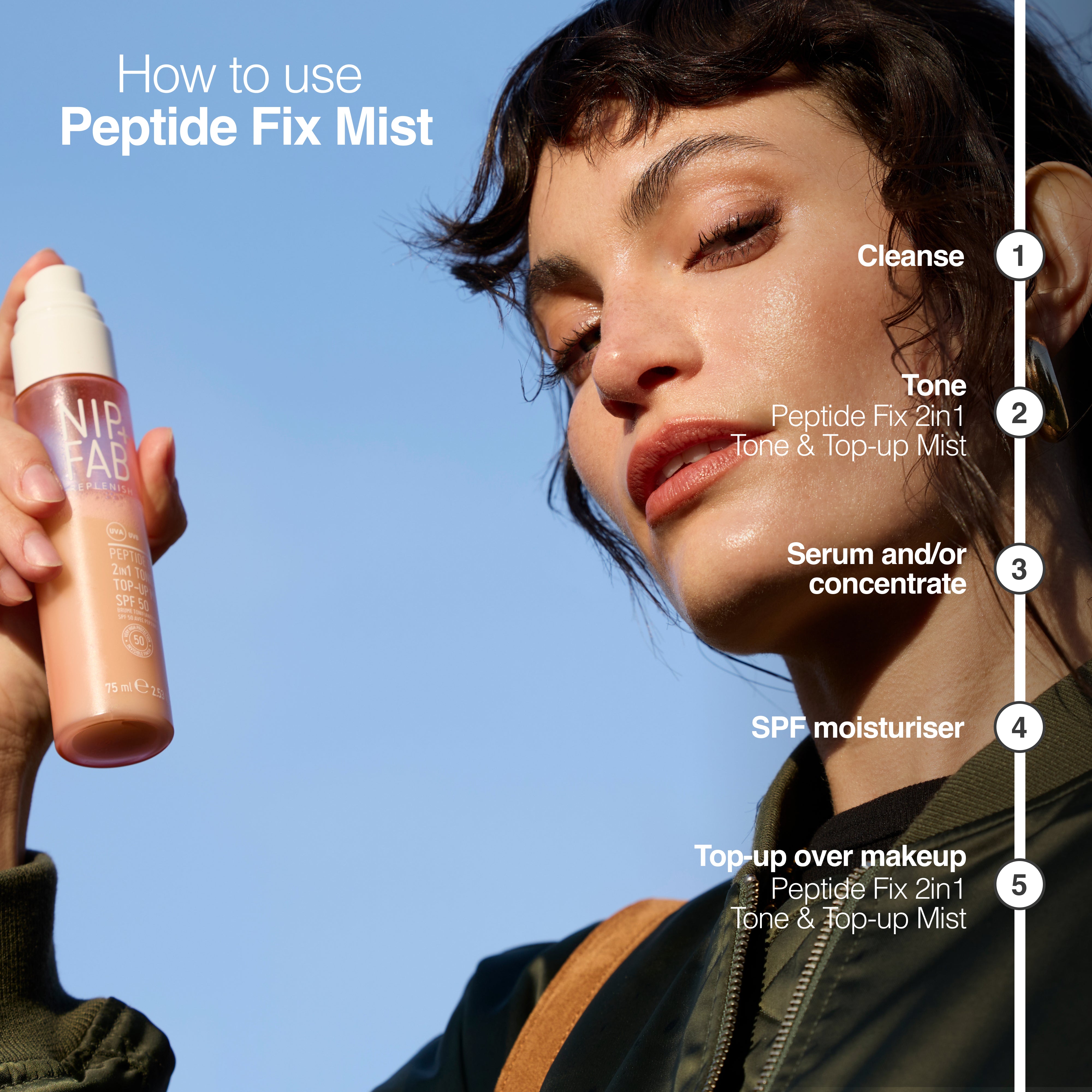 Peptide Fix 2-in-1 SPF 50 Tone + Top Up Mist 4% 75ml